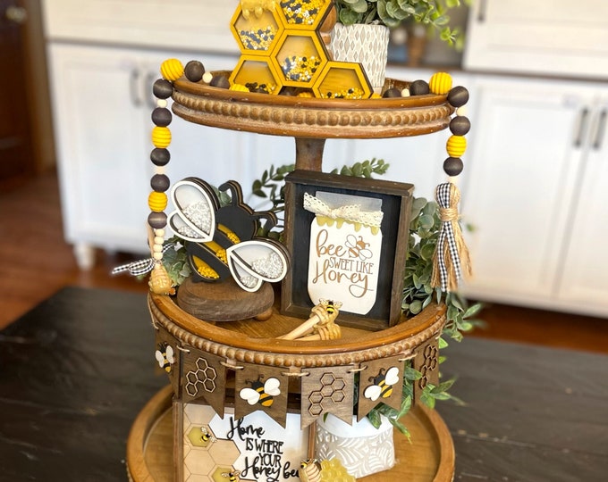 BEE TIERED TRAY/ Honey Bee Themed Decor & Bundle / Wood Signs, Wood ...