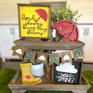 Rainy Day TIERED TRAY/ Spring Rain Themed Decor & Bundle / Wood Signs ...