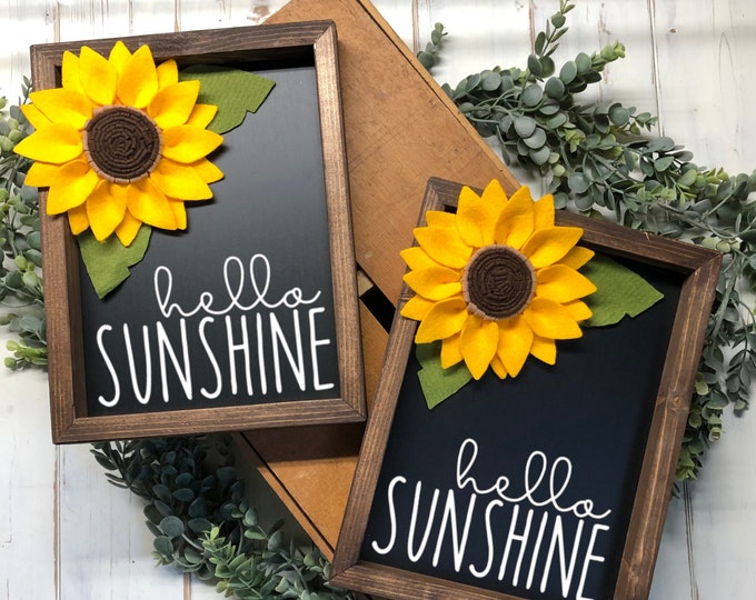 Hello Sunshine Sign, Farmhouse Style With Felt Sunflower Flower ...