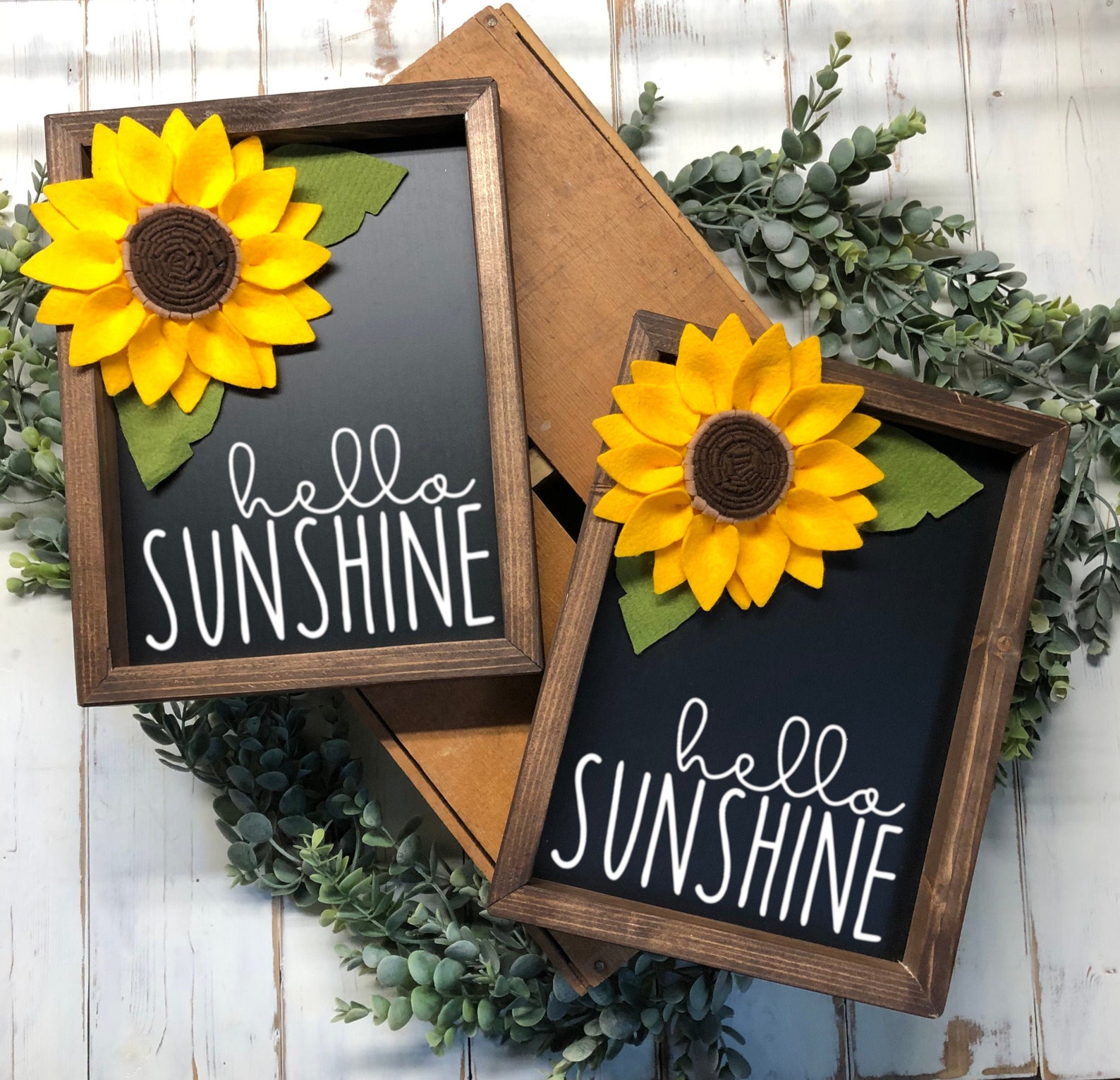 Hello Sunshine Sign Farmhouse Style with Felt Sunflower | Etsy