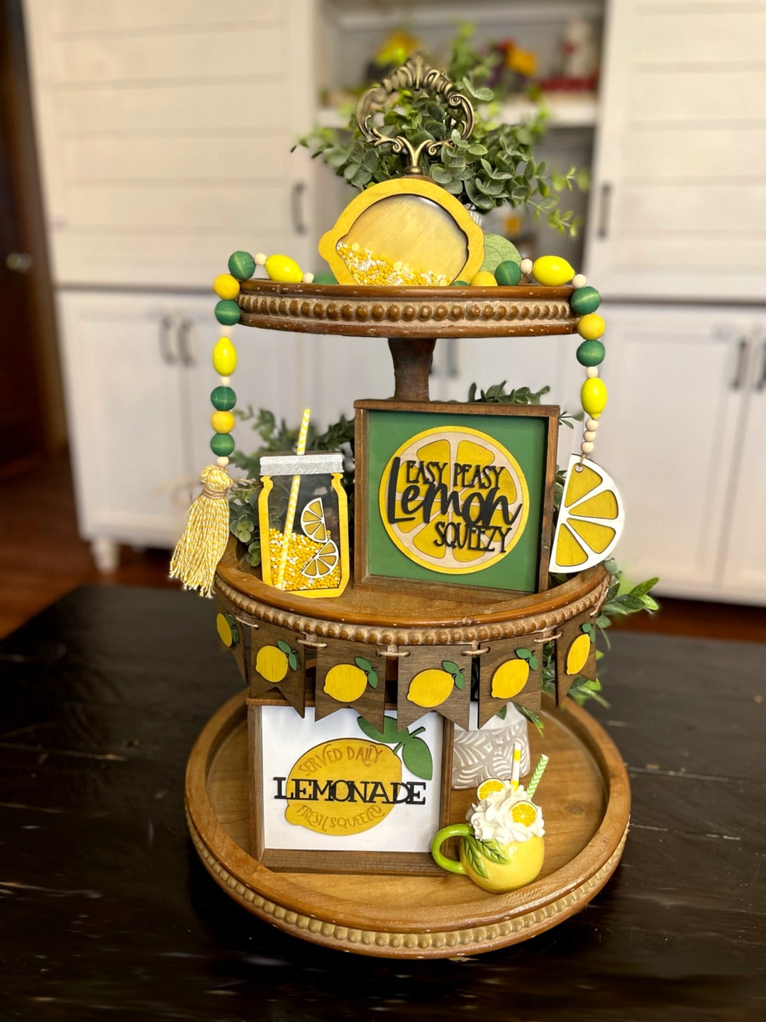 LEMON TIERED TRAY/ Lemon Themed Decor & Bundle / Wood Signs, Wood Bead ...
