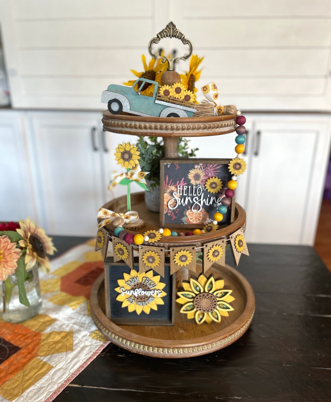 SUNFLOWER TIERED TRAY/ Sunflower Themed Decor & Bundle / Wood Signs ...