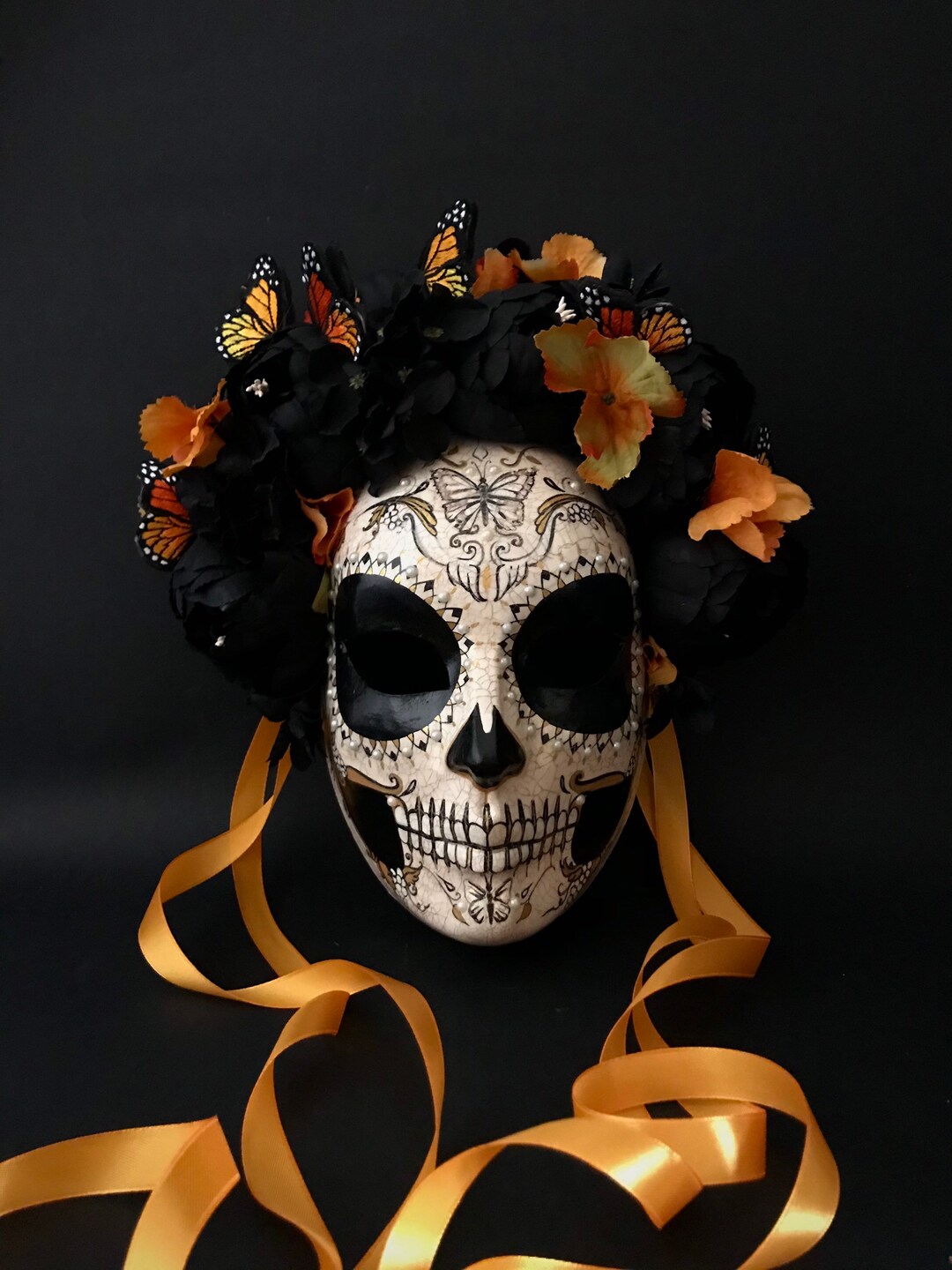 MADE TO ORDER .catrina Mask With Black Peonies and Butterflies. Day of ...