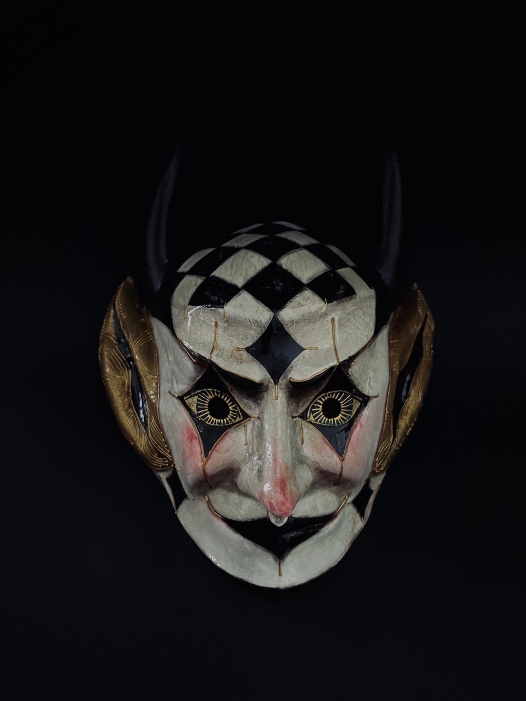 Made to Order.devil Mask. Black and White Devil Mask. Demon Mask ...