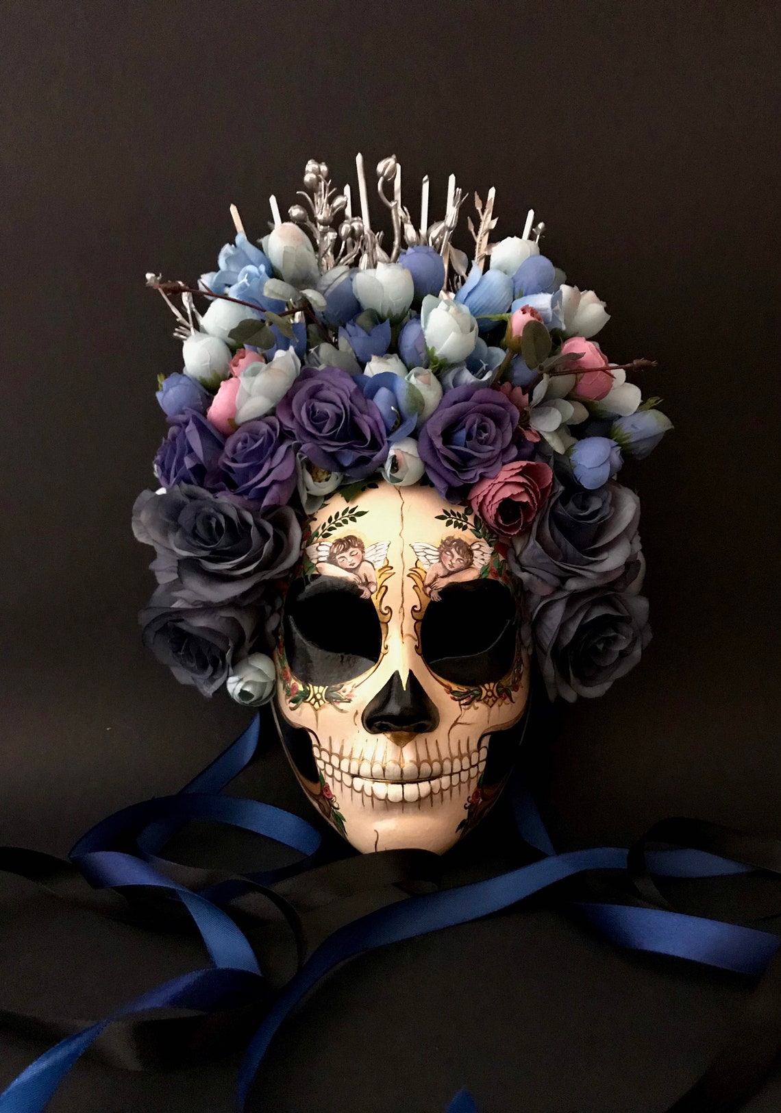 MADE TO ORDER Catrina Mask With Blue Roses. La Catrina. - Etsy