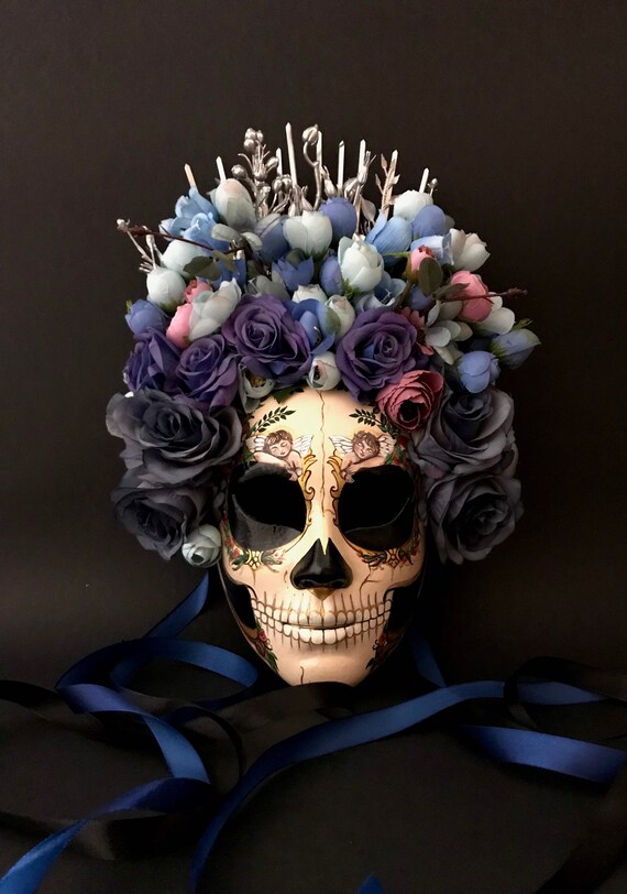 MADE TO ORDER Catrina Mask With Blue Roses. La Catrina. - Etsy