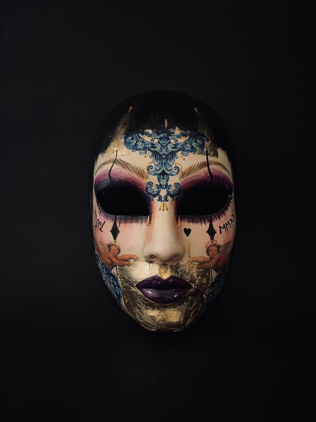 Made to Order. Pierrot Mask With Angels. Masquerade Mask. Carnival Mask ...