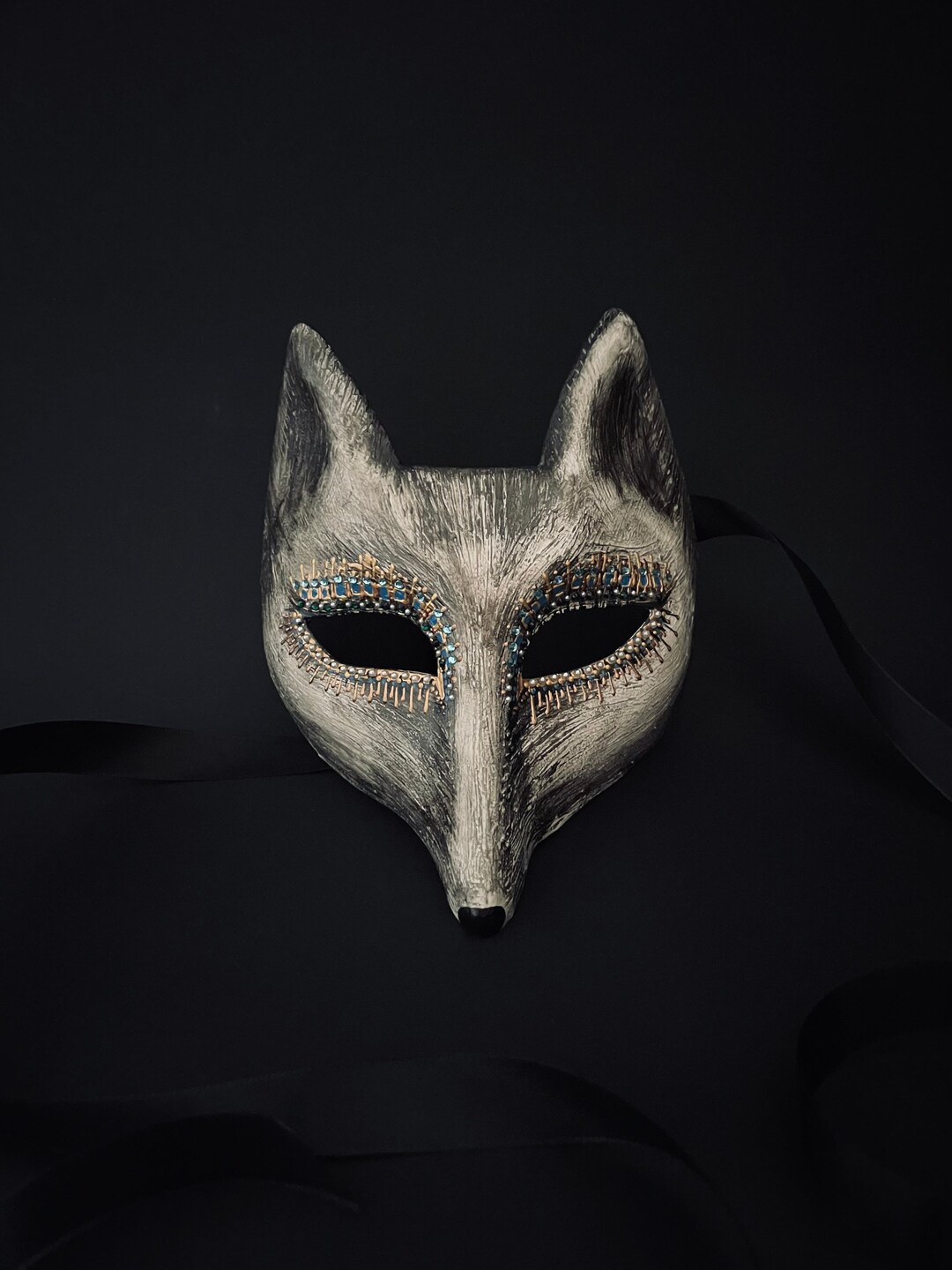 Made to Order . Grey Fox Mask. Fox Mask. Half Face Mask. Masquerade ...