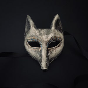 Made to Order . Grey Fox Mask. Fox Mask. Half Face Mask. Masquerade ...