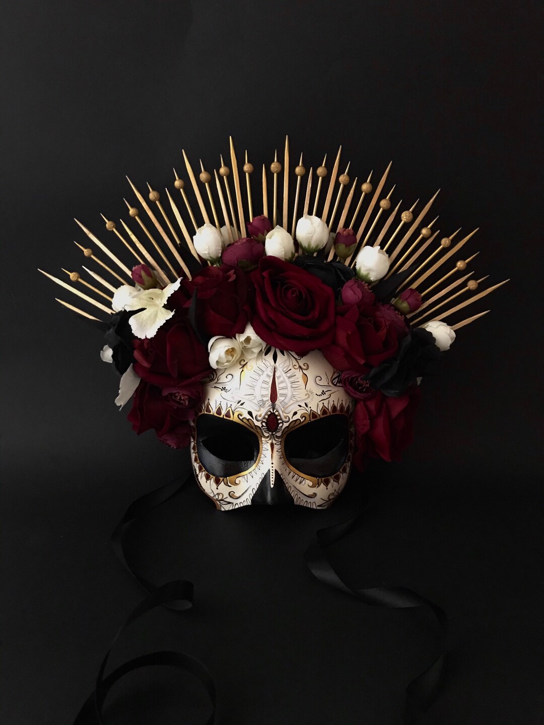 MADE TO ORDER . Half Face Catrina Mask. Catrina Mask With Roses ...