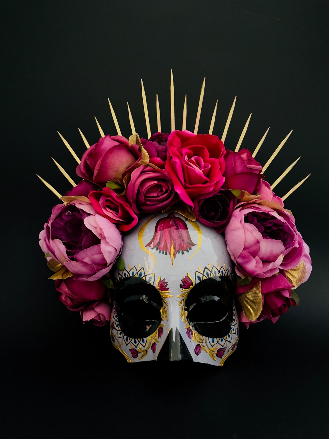 MADE TO ORDER . Catrina Mask With Pink Flowers.half Face Catrina Mask ...