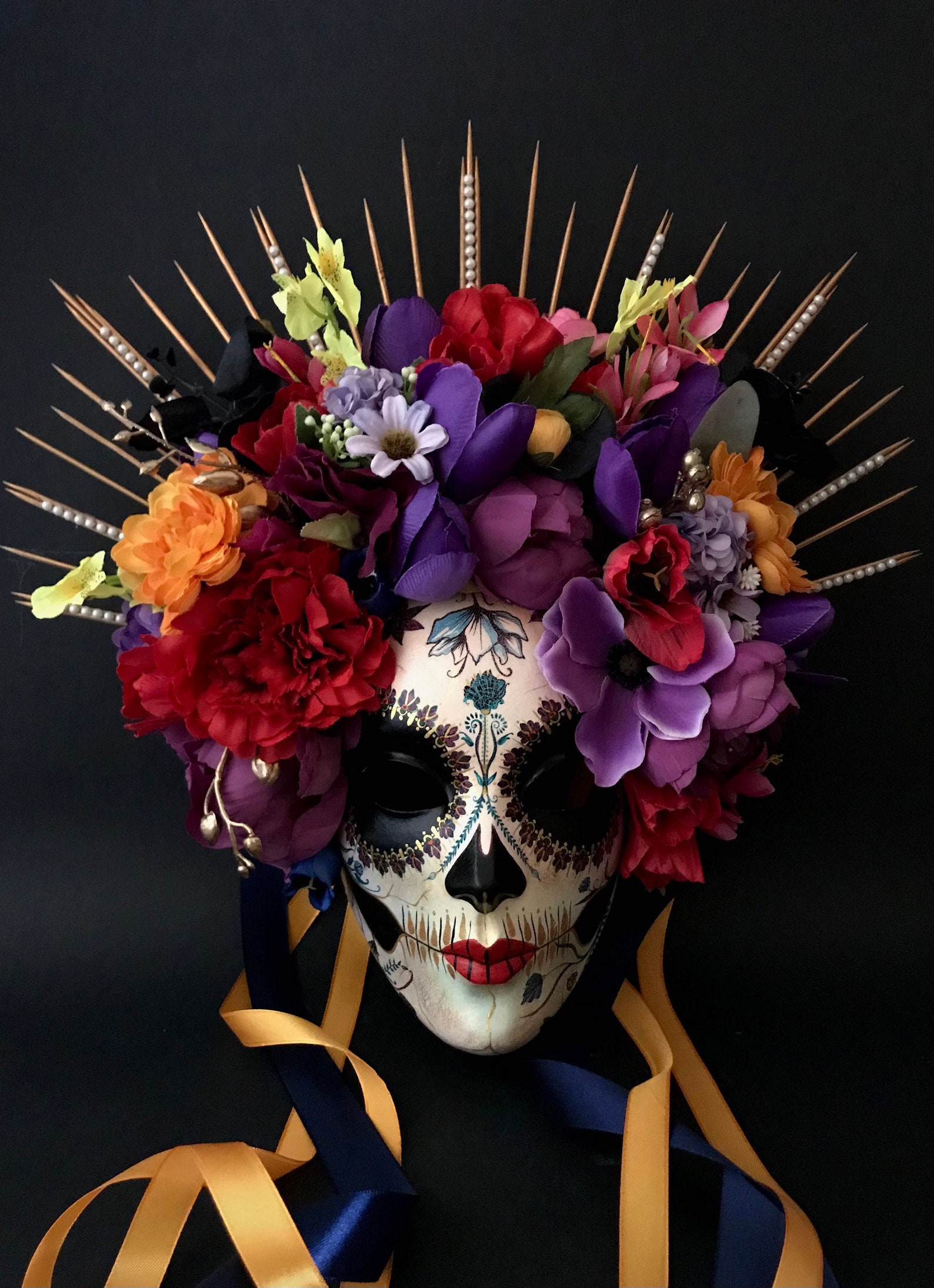 Made to Order. Catrina Mask With Colored Flowers. Day of the - Etsy