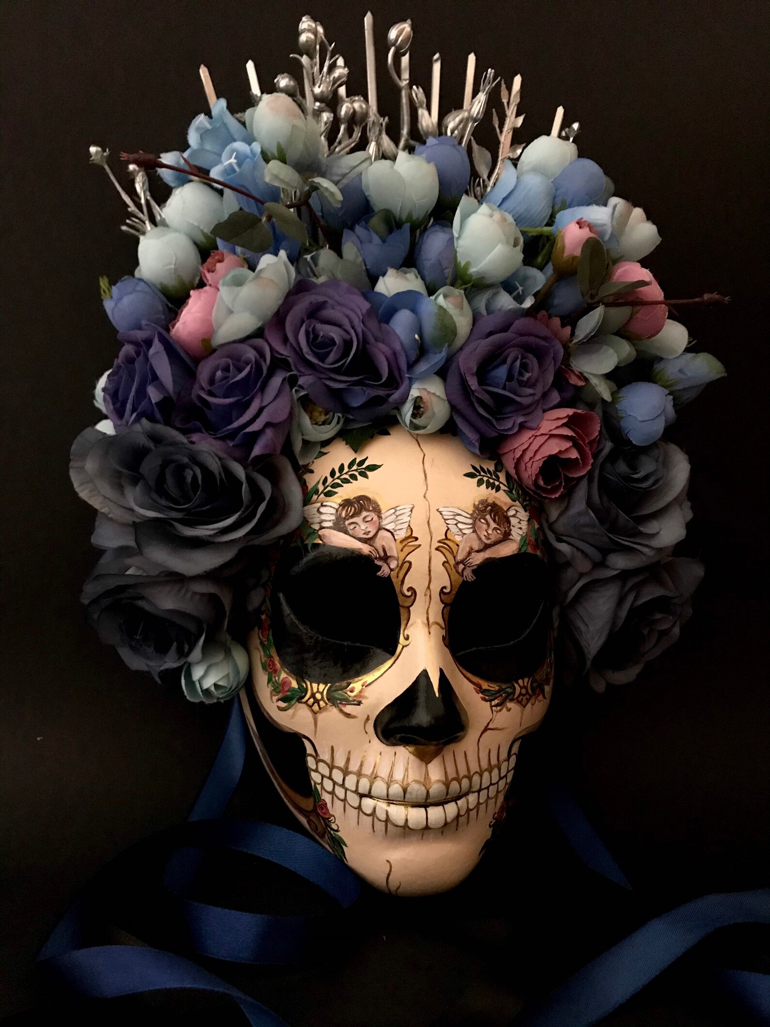 MADE TO ORDER Catrina Mask With Blue Roses. La Catrina. - Etsy
