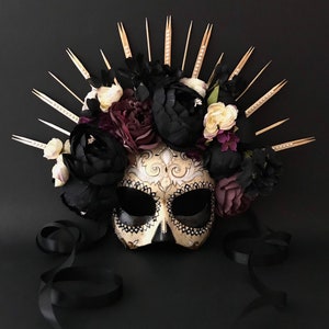 MADE TO ORDER . Half Face Catrina Mask. Catrina Mask With Black Peonies ...