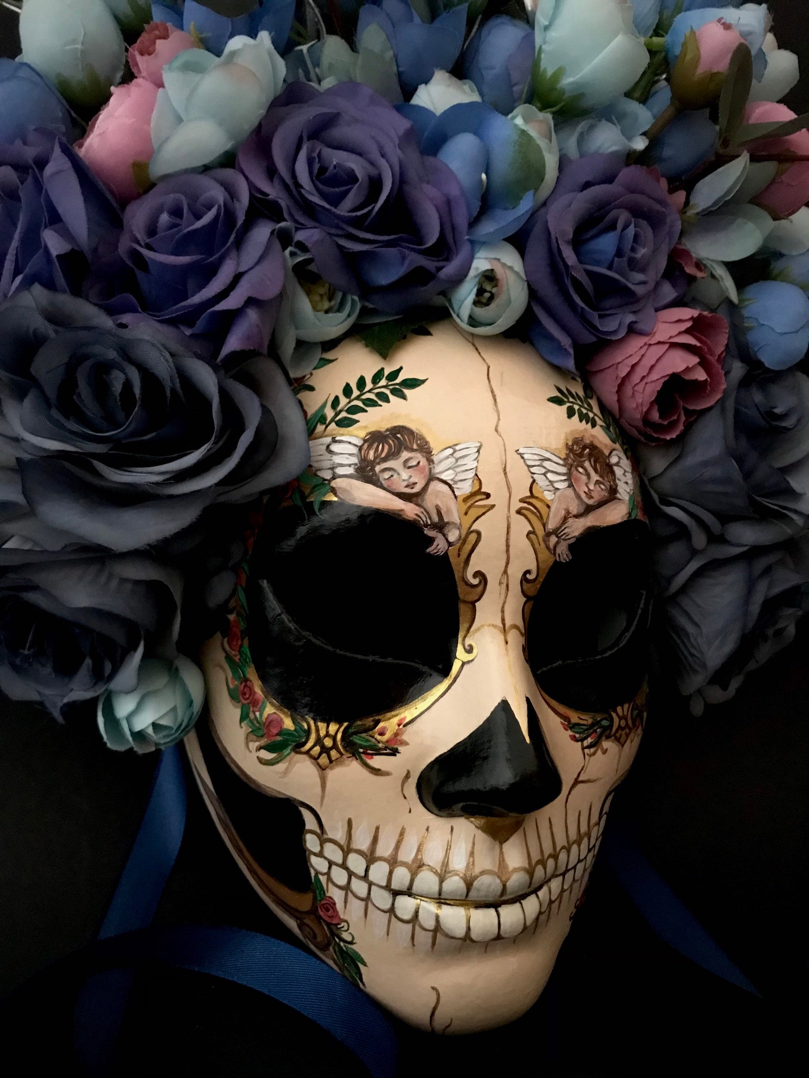 MADE TO ORDER Catrina Mask With Blue Roses. La Catrina. - Etsy