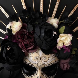 MADE TO ORDER . Half Face Catrina Mask. Catrina Mask With Black Peonies ...