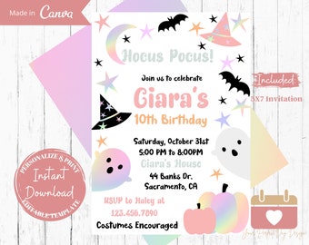 Editable Halloween Pastel Ghost Birthday Invitation Hey Boo Girly Cute ...