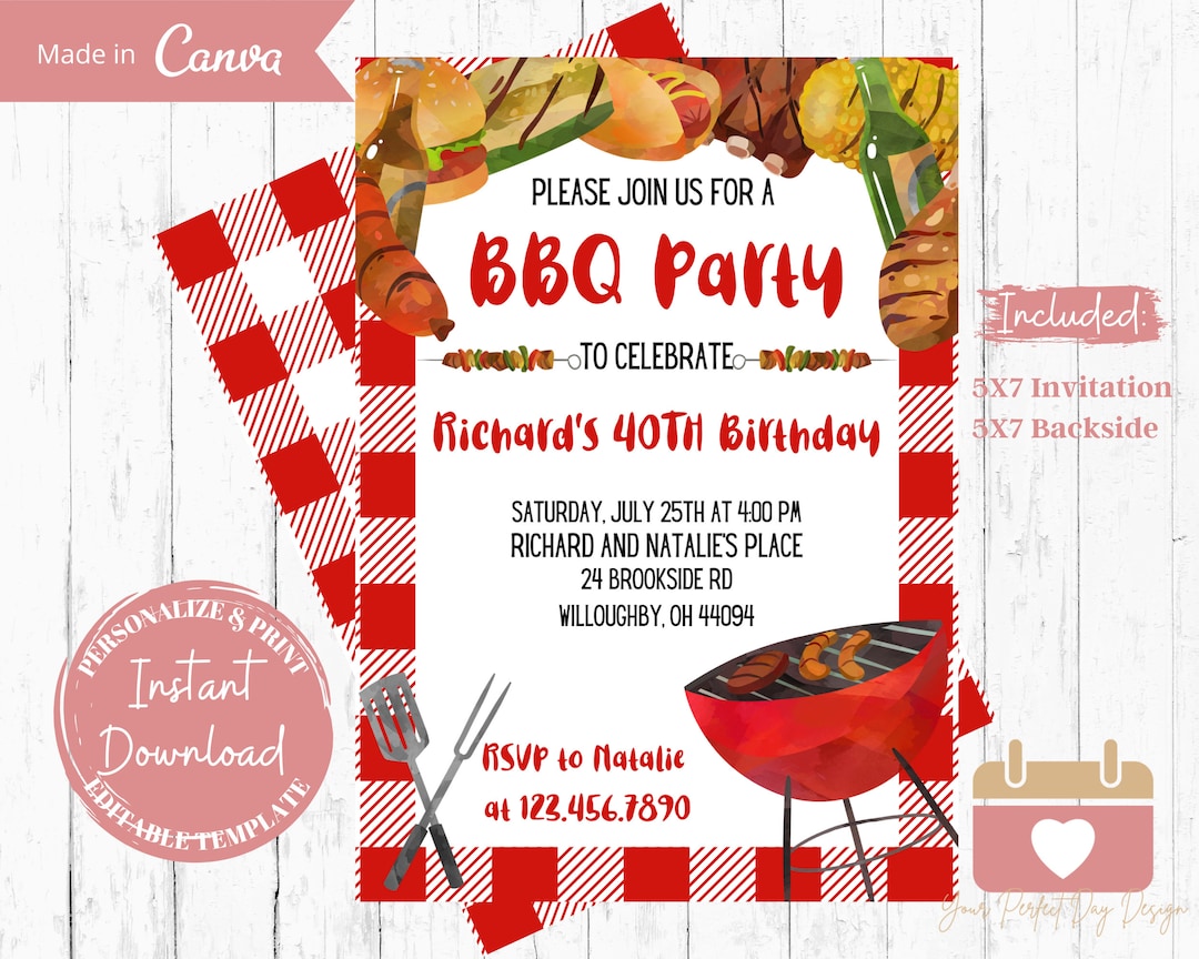 BBQ Birthday Invitation: Summer Party, Family Reunion (digital Download ...