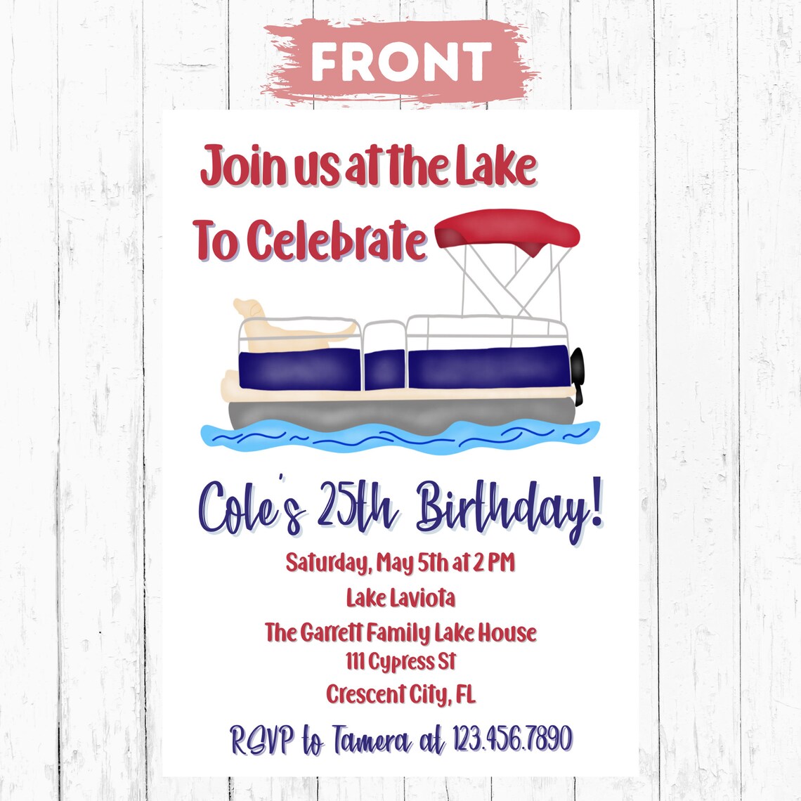 Blue Boat Lake Party Invitation Lake Birthday Invite - Etsy