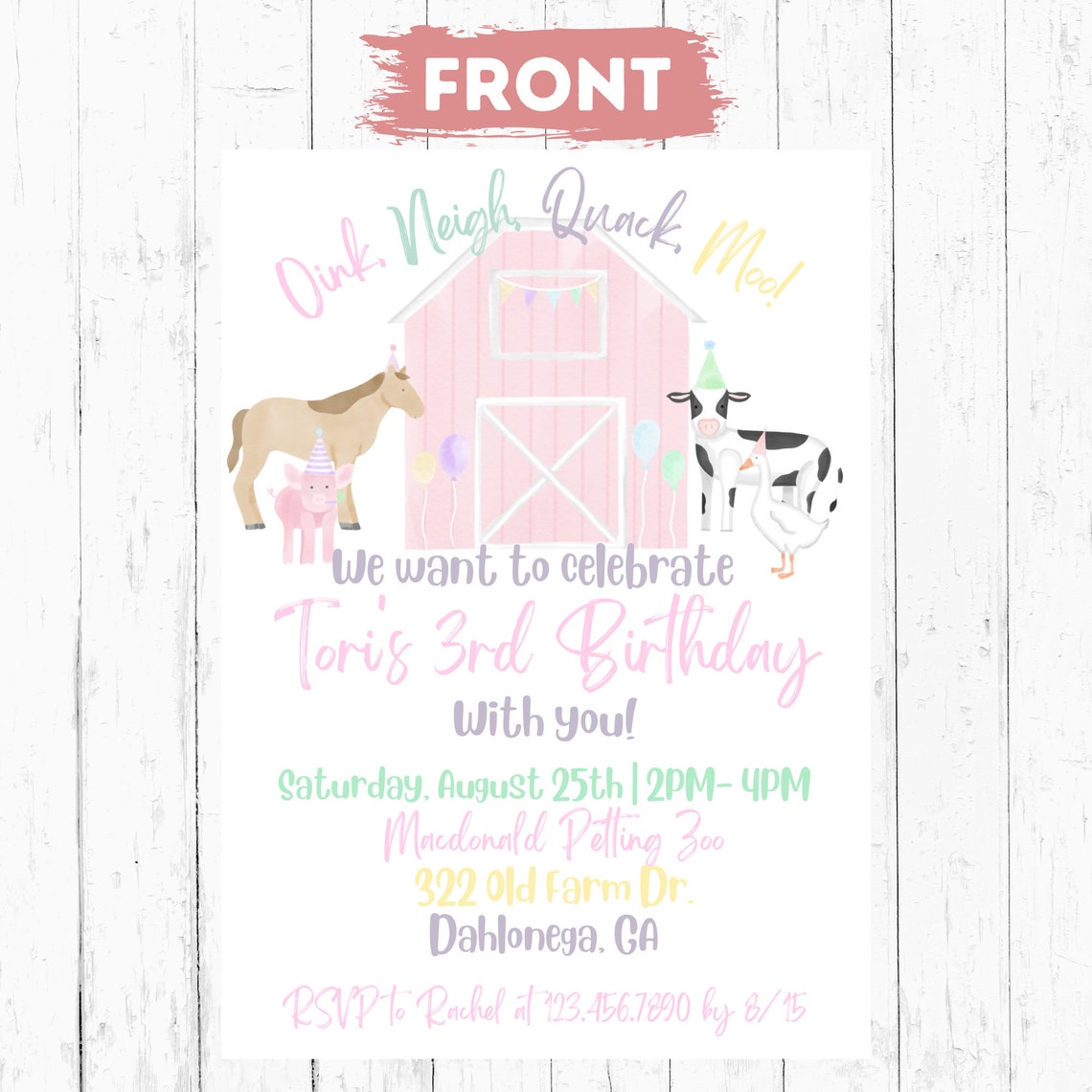 Girl Farm Party Invitation, Barnyard Birthday Invite, Petting Zoo Party ...