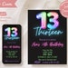Neon 13th Birthday Invitation: Glow Party Evite (digital Download) - Etsy