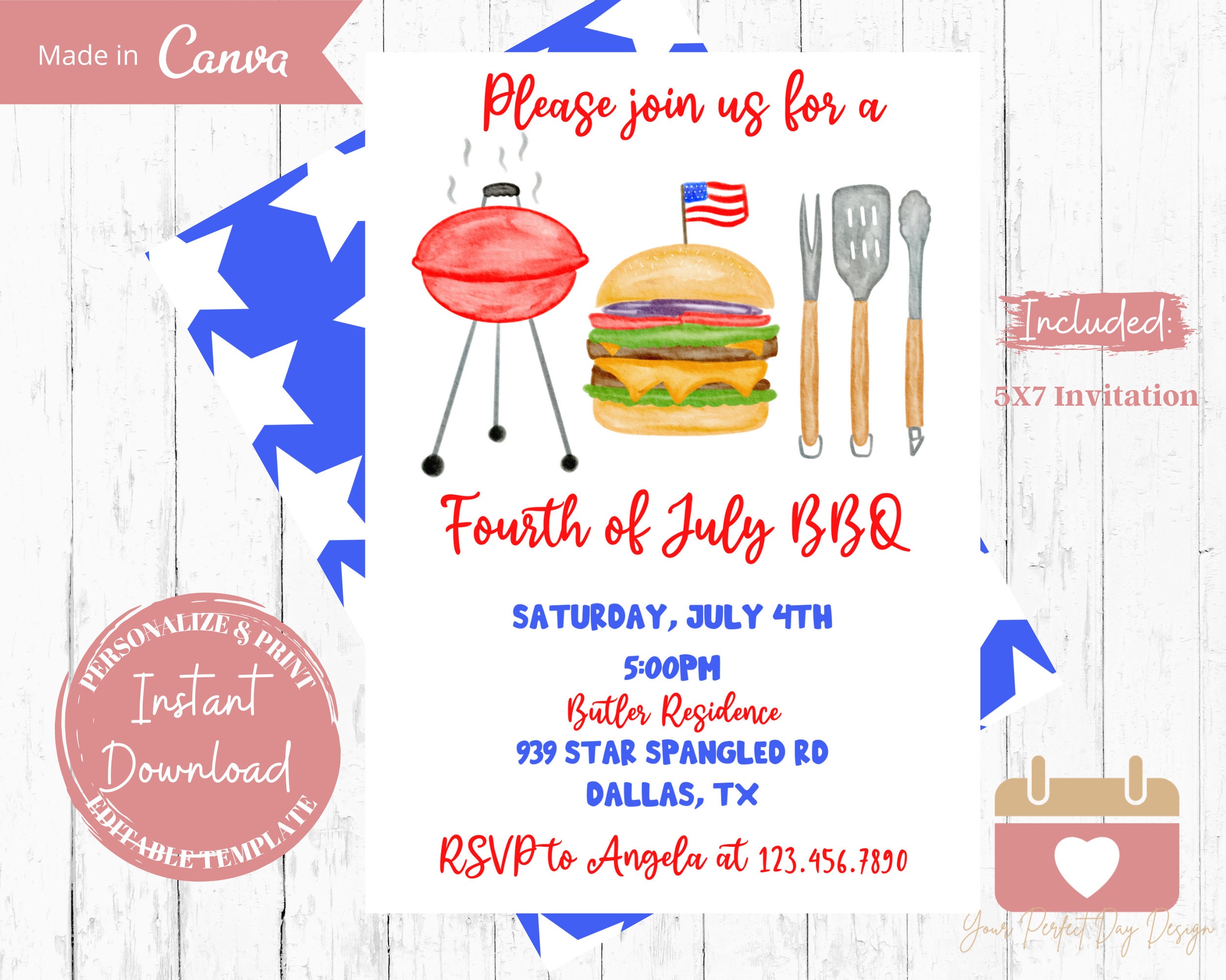 4th of July BBQ Invitation, Summer Cookout Invite, Independence Day ...