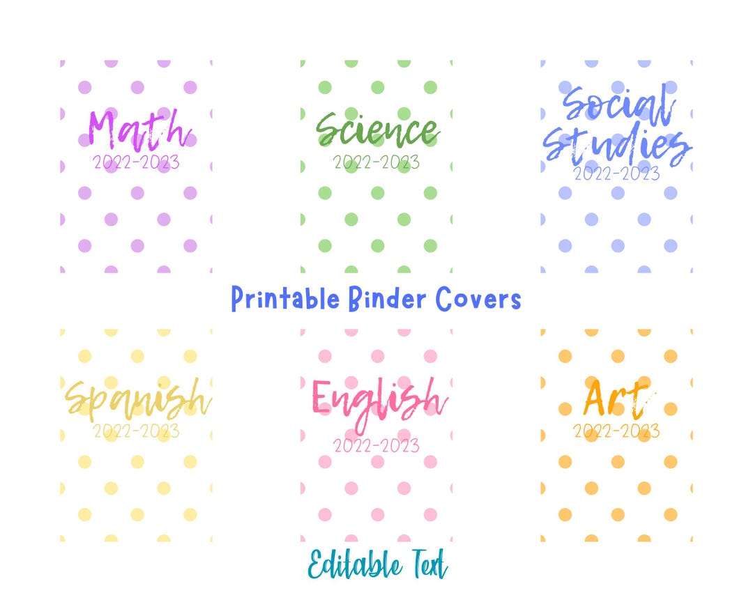 Printable Polka Dot Binder Covers – Editable Subject Covers for School ...