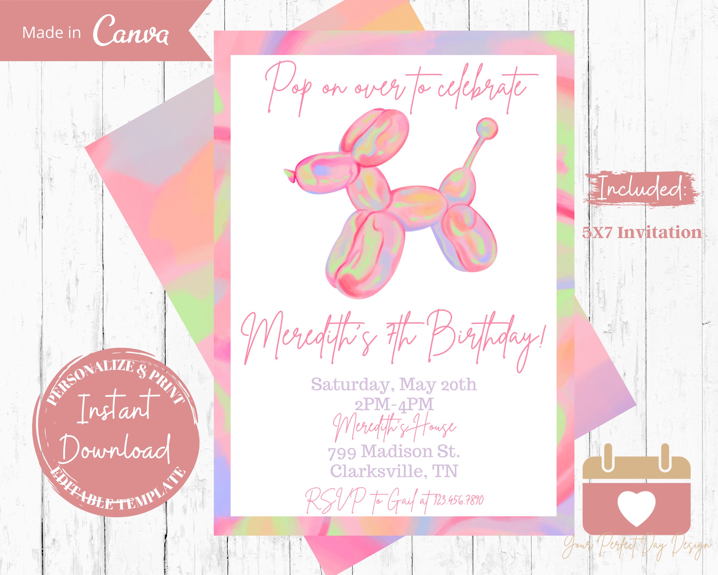 Balloon Animal Party Invitation, Party Animal Birthday Theme, Invite ...