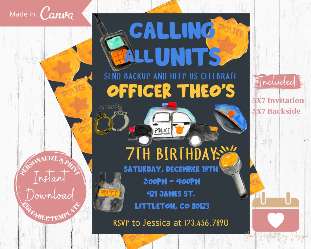 Police Birthday Invitation, Police Party, Cop Birthday, Police Officer ...