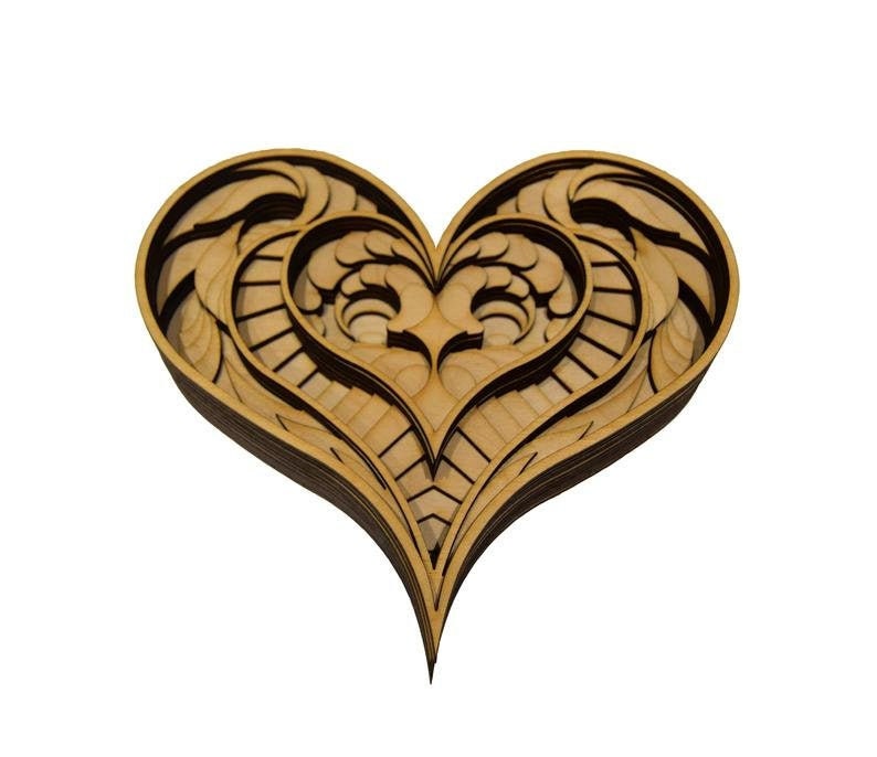 3d capas corazón Cricut SVG archivos DXF para láser CNC | Etsy