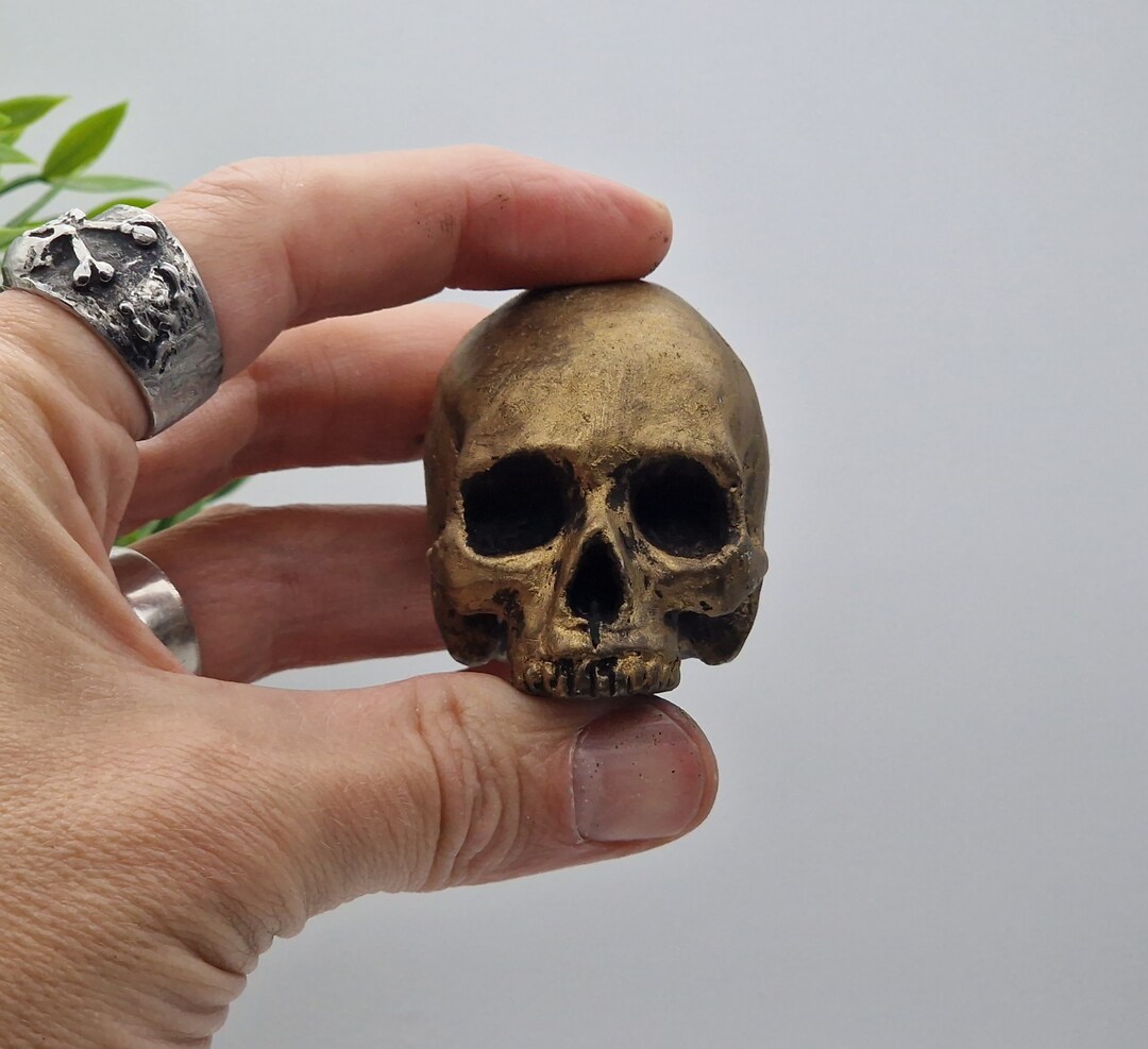 Brass Effect Solid Tiny Human Half Skull Ornament. Small Replica ...