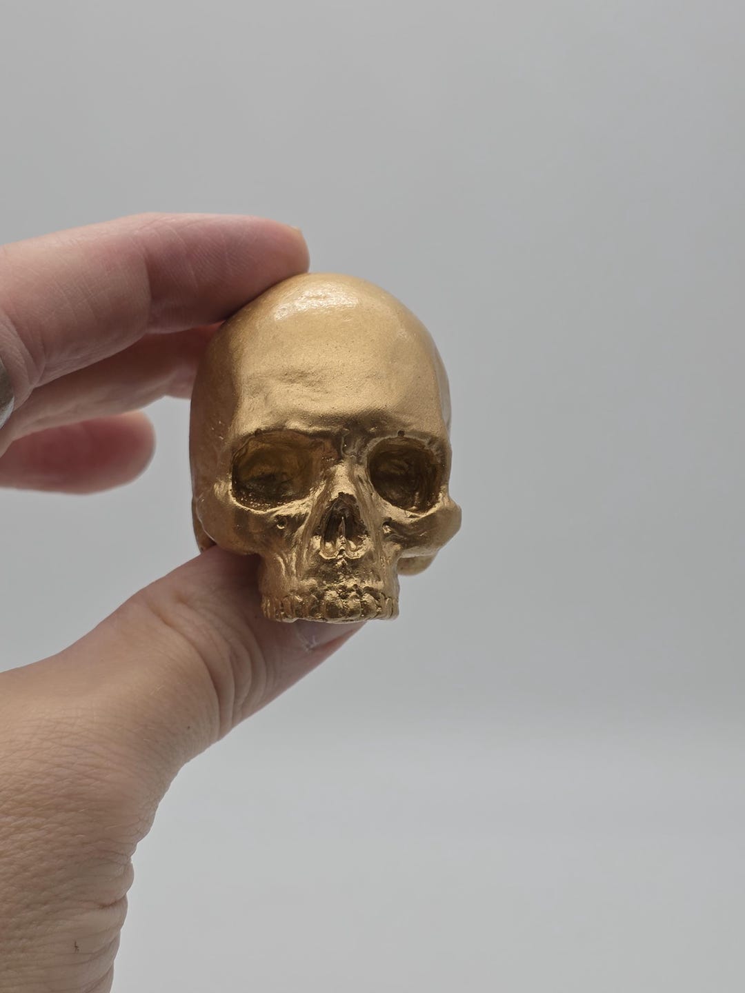 Gold Effect Solid Tiny Human Half Skull Ornament. Small Replica Plaster ...