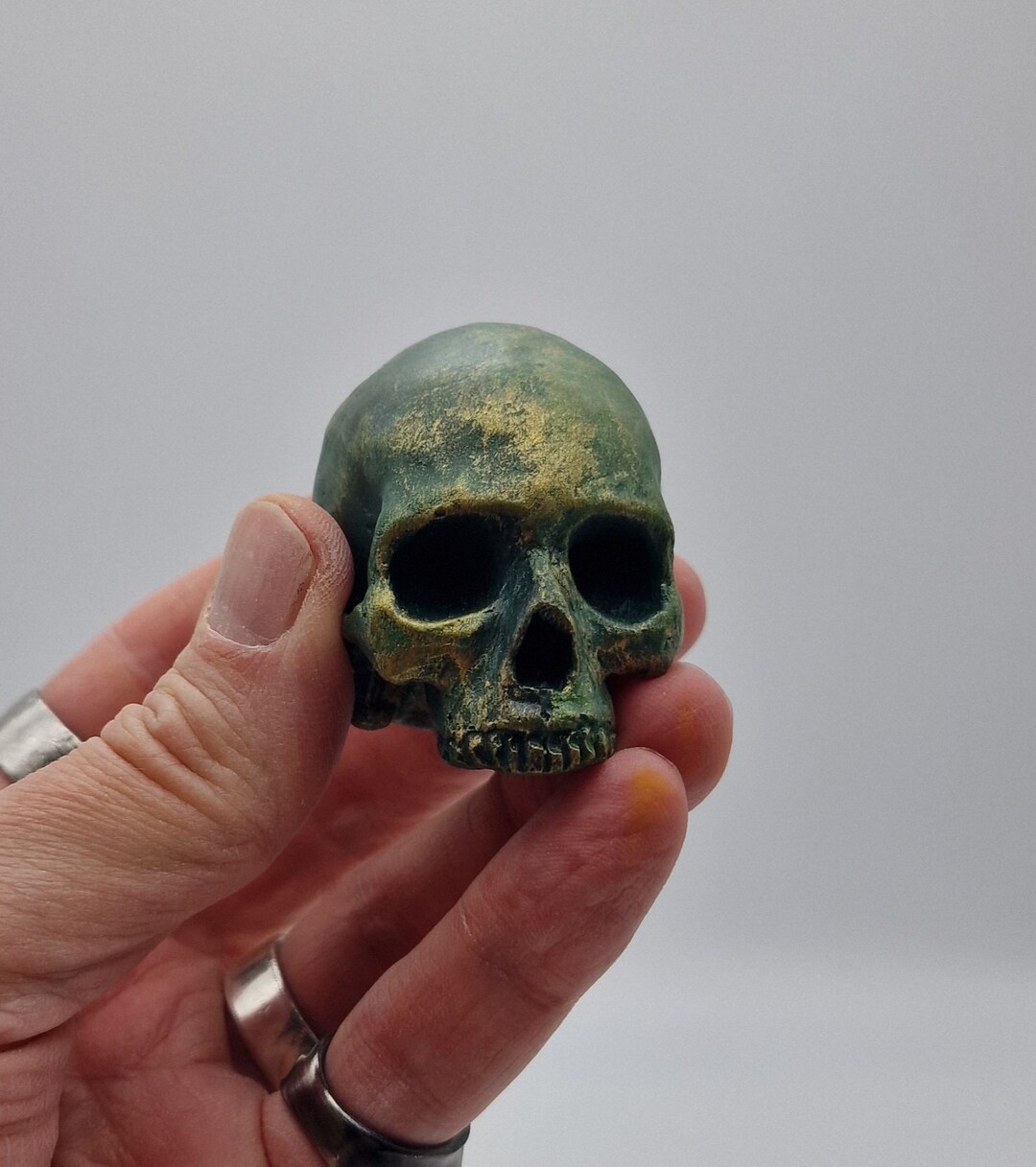 Bronze Patina Effect Solid Tiny Human Half Skull Ornament. Small ...