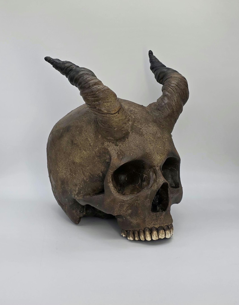 Horned Crusted Human Skull Replica . Realistic Plaster of Paris With ...