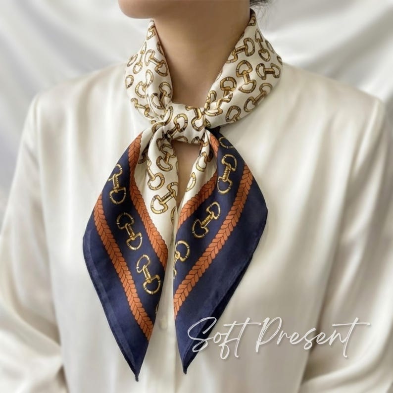 Satin Silk Chain Print Scarf / 70x70cm Luxury Square Handkerchief ...