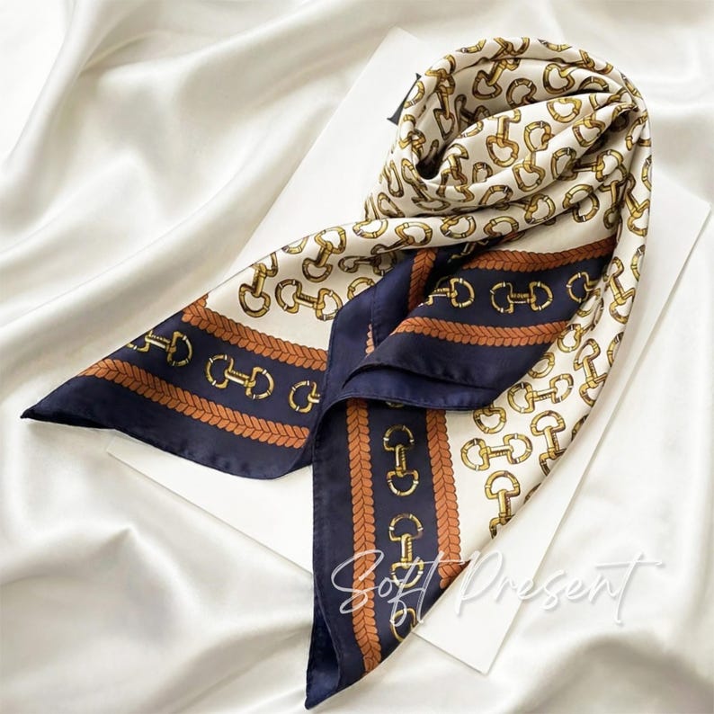 Satin Silk Chain Print Scarf / 70x70cm Luxury Square Handkerchief ...