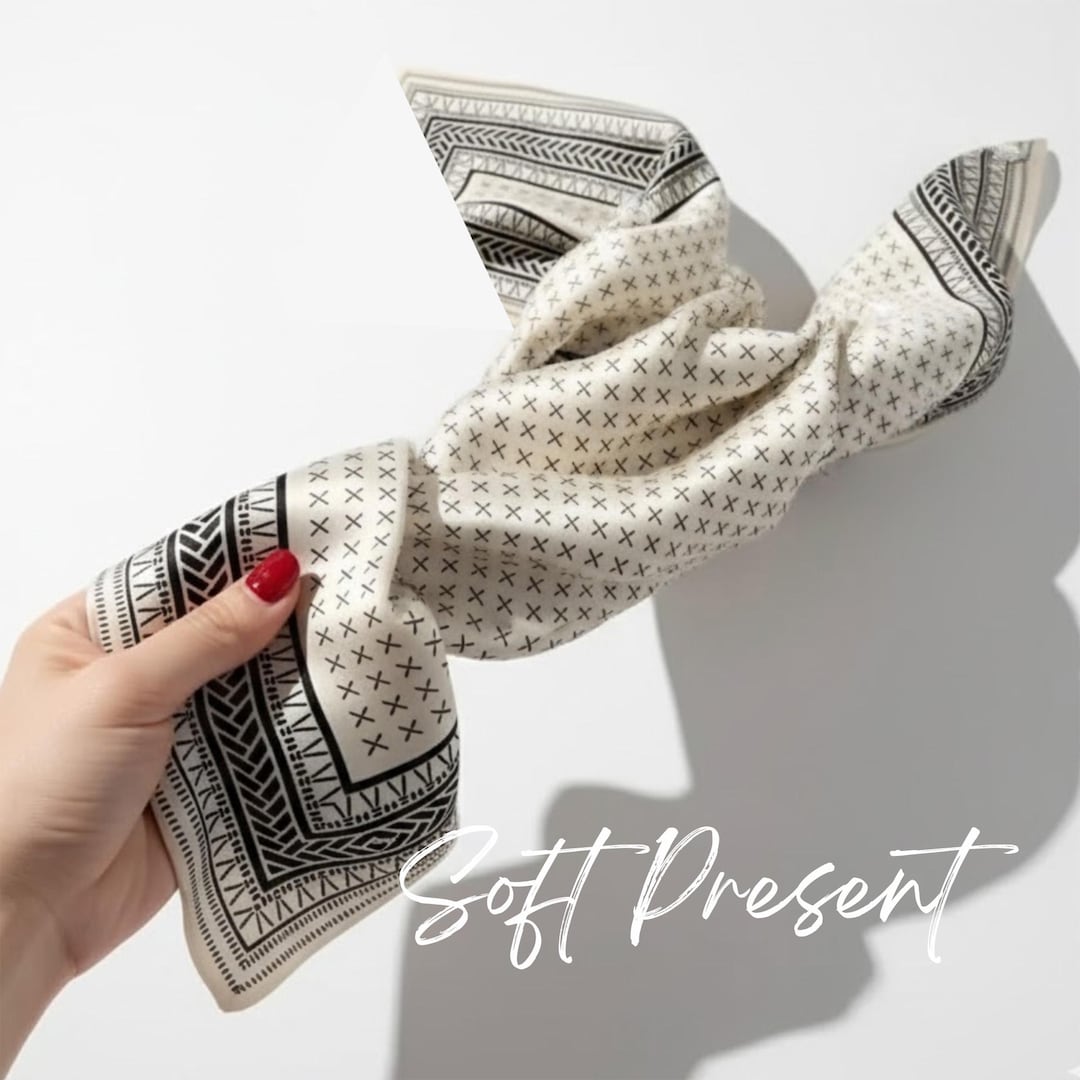 70cmx70cm Large Luxury Print Satin Silk Square Scarf / Black White Neck ...