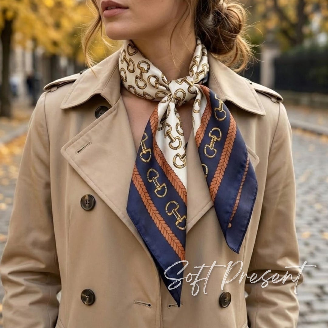 Satin Silk Chain Print Scarf / 70x70cm Luxury Square Handkerchief ...