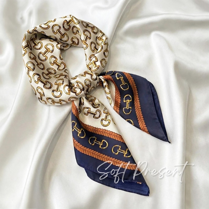 Satin Silk Chain Print Scarf / 70x70cm Luxury Square Handkerchief ...