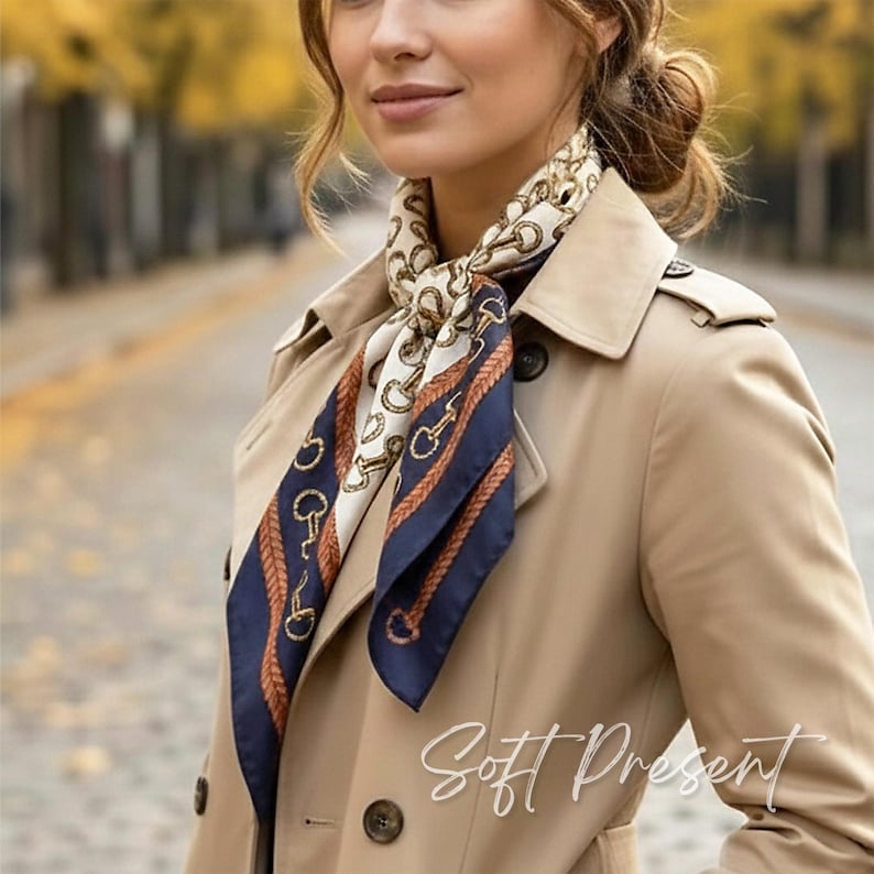 Satin Silk Chain Print Scarf / 70x70cm Luxury Square Handkerchief ...