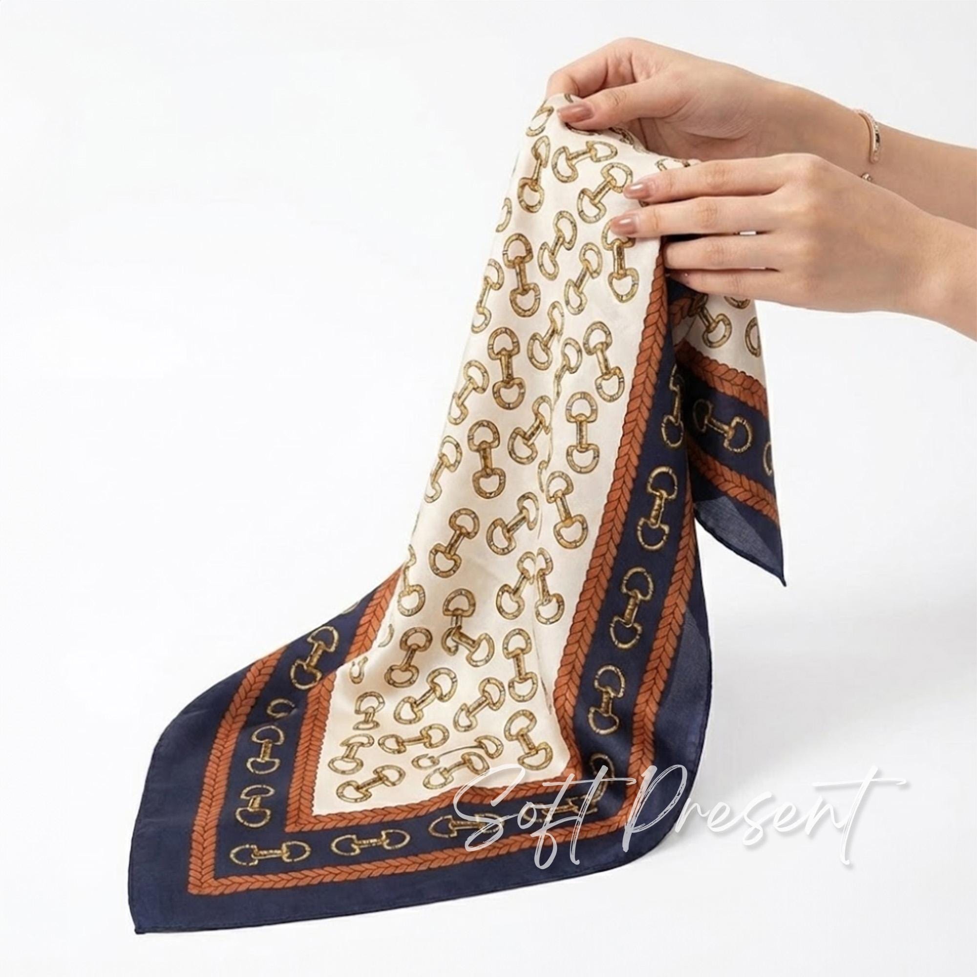 Satin Silk Chain Print Scarf / 70x70cm Luxury Square Handkerchief ...