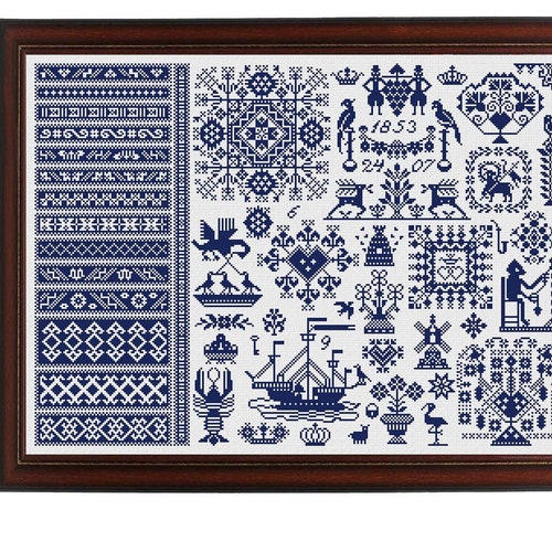 Monochrome Quaker Sampler Counted Cross Stitch Pattern Floral - Etsy