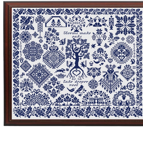 Monochrome Quaker Sampler Cross Stitch Pattern Antique - Etsy