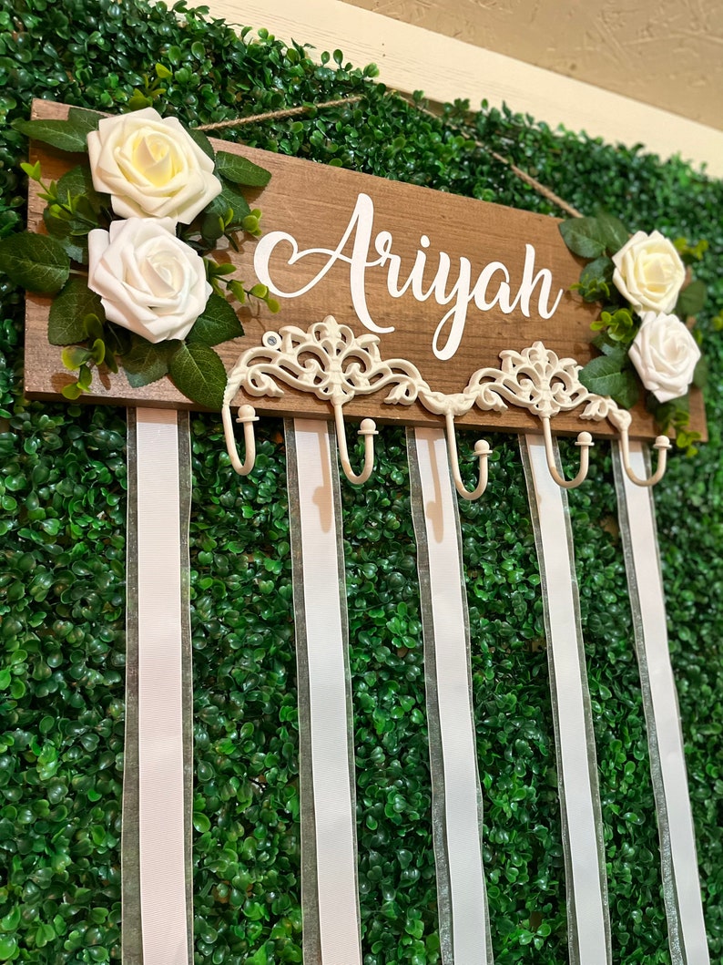 Bow Holder, Personalized Bow Holder With Ribbon and Metal Hooks ...