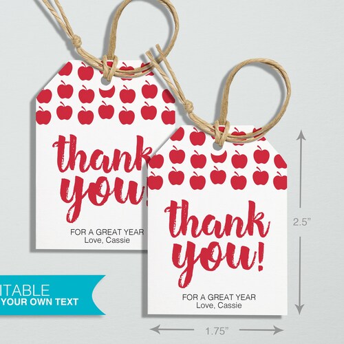 Apple Thank You Tag Printable Teacher Appreciation Favor Tags - Etsy