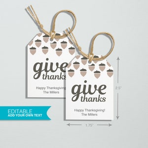 Editable Template Instant Download Thanksgiving Gift Tags, Printable ...