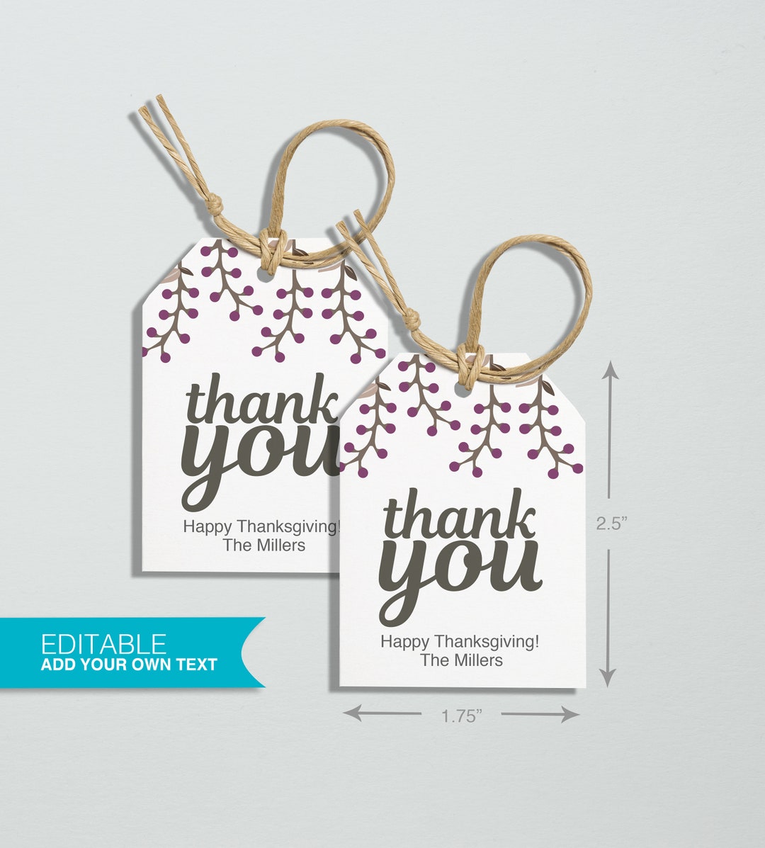 Editable Template - Instant Download Thanksgiving Gift Tags, Printable ...