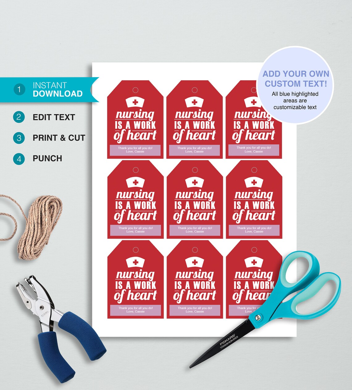 Nurse Appreciation Gift Tag Editable Template - Instant Download Thank ...