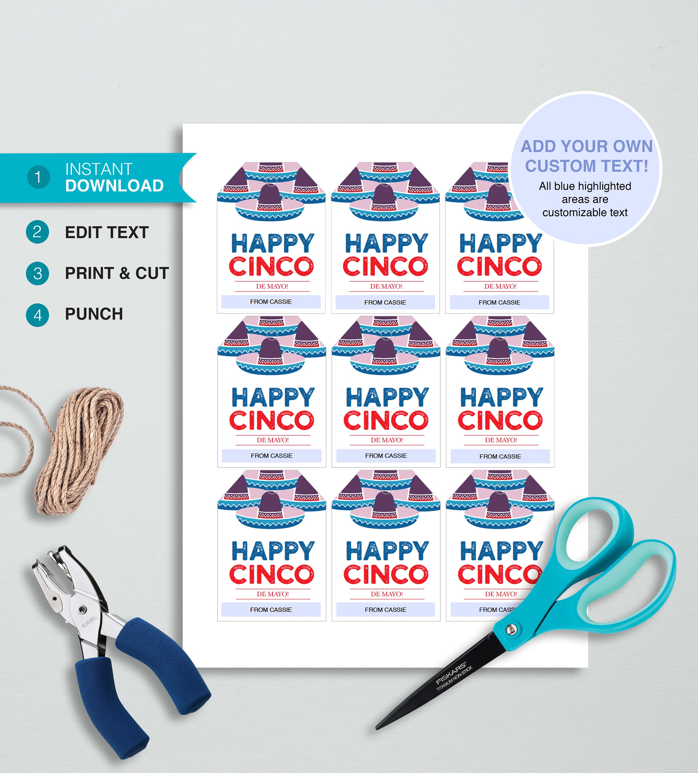 Cinco De Mayo Mexican Fiesta Gift Tags, Party Gift Tags, Printable Gift ...