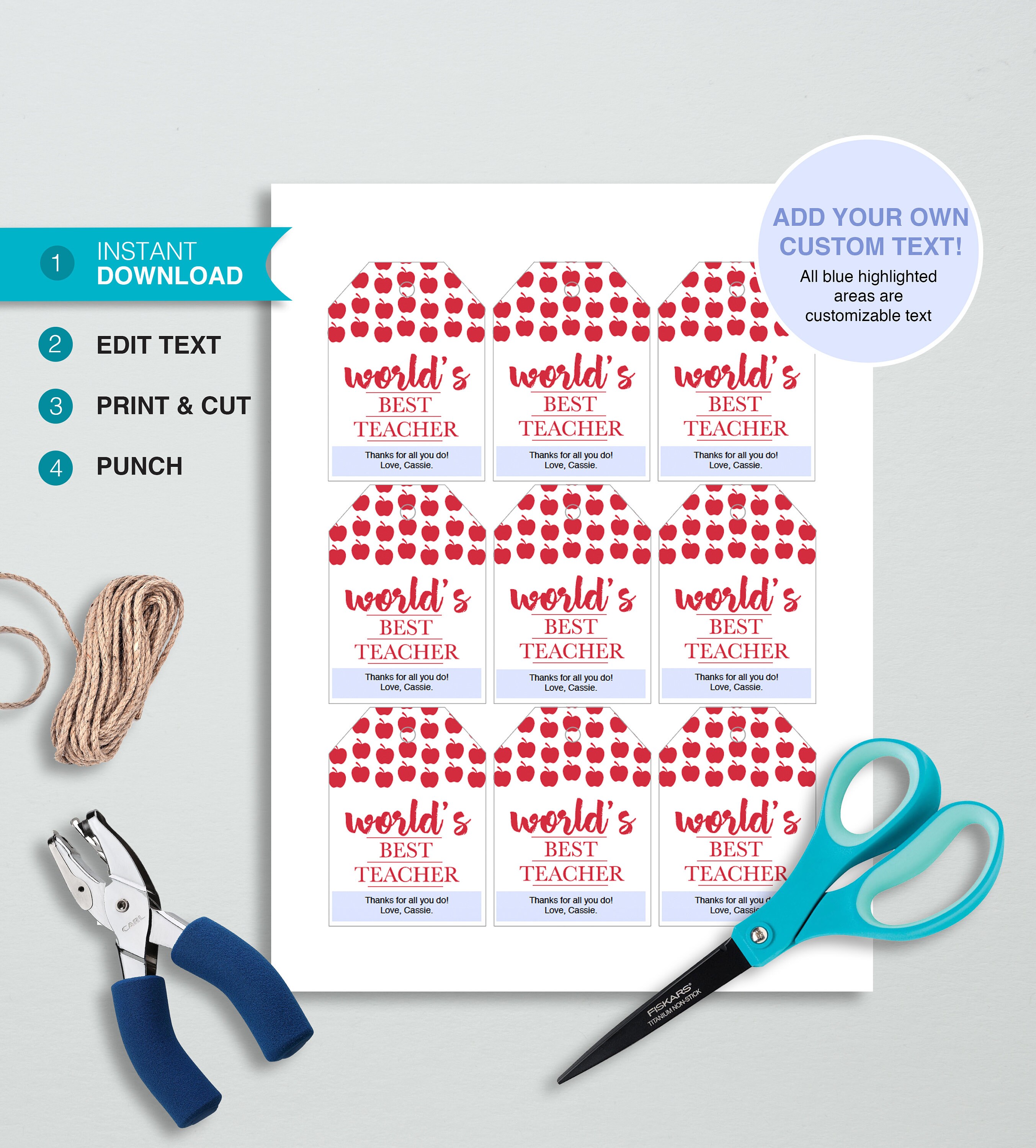 Teacher Appreciation Gift Tags - Editable Template, Teacher Gift Tags ...